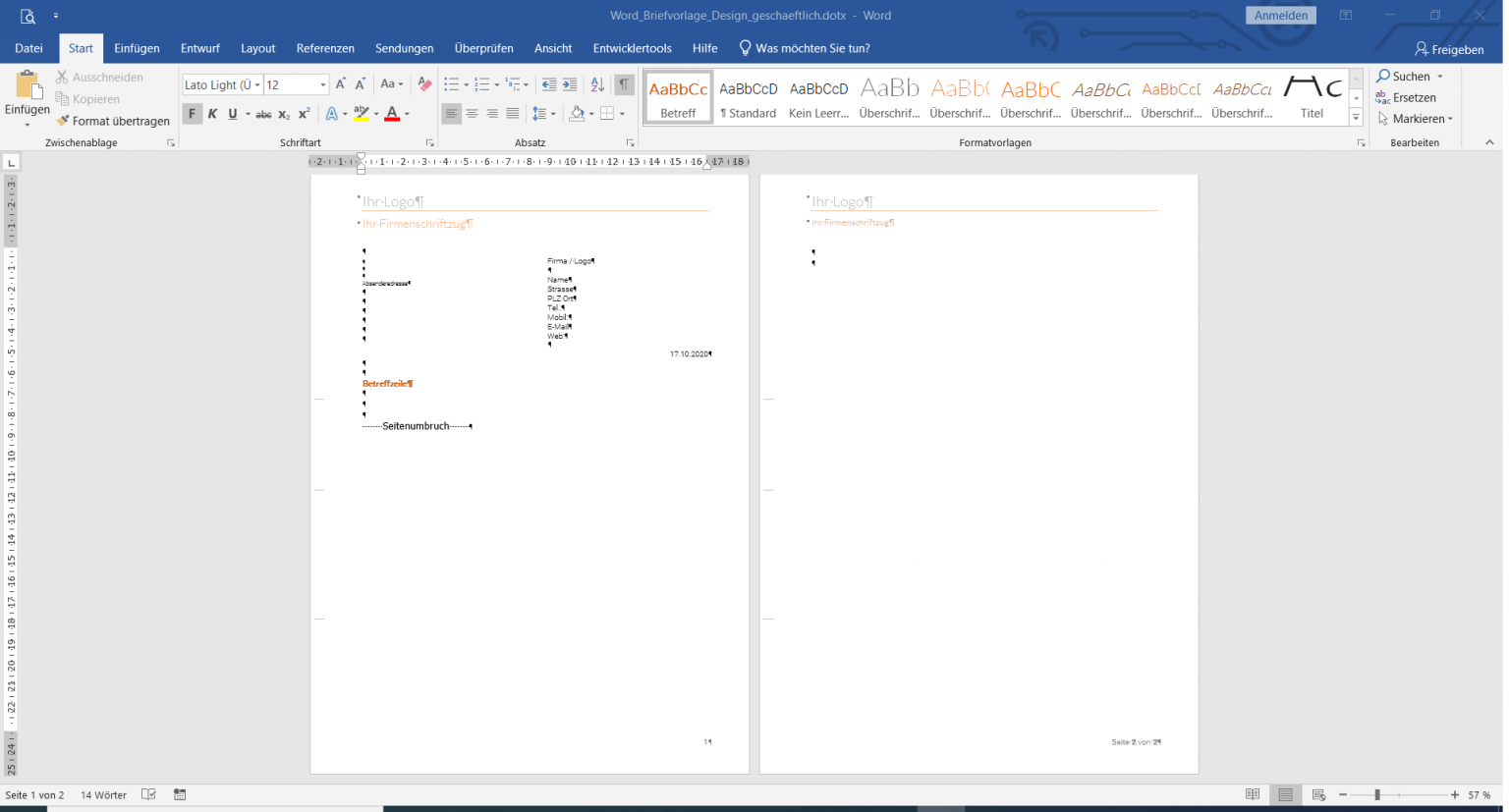 Word Briefvorlage Design DIN 5008 geschäftlich – EDV LEICHT GEMACHT